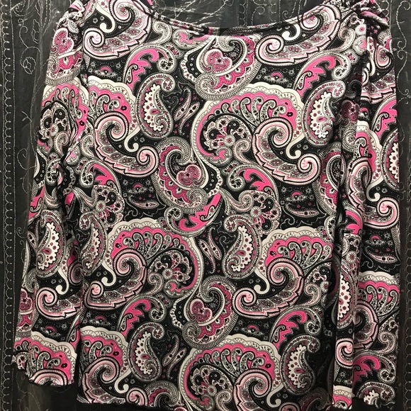 J.T.B | Tops | Pink And Black Ladies Cross Cross Front Top Sz Med ...